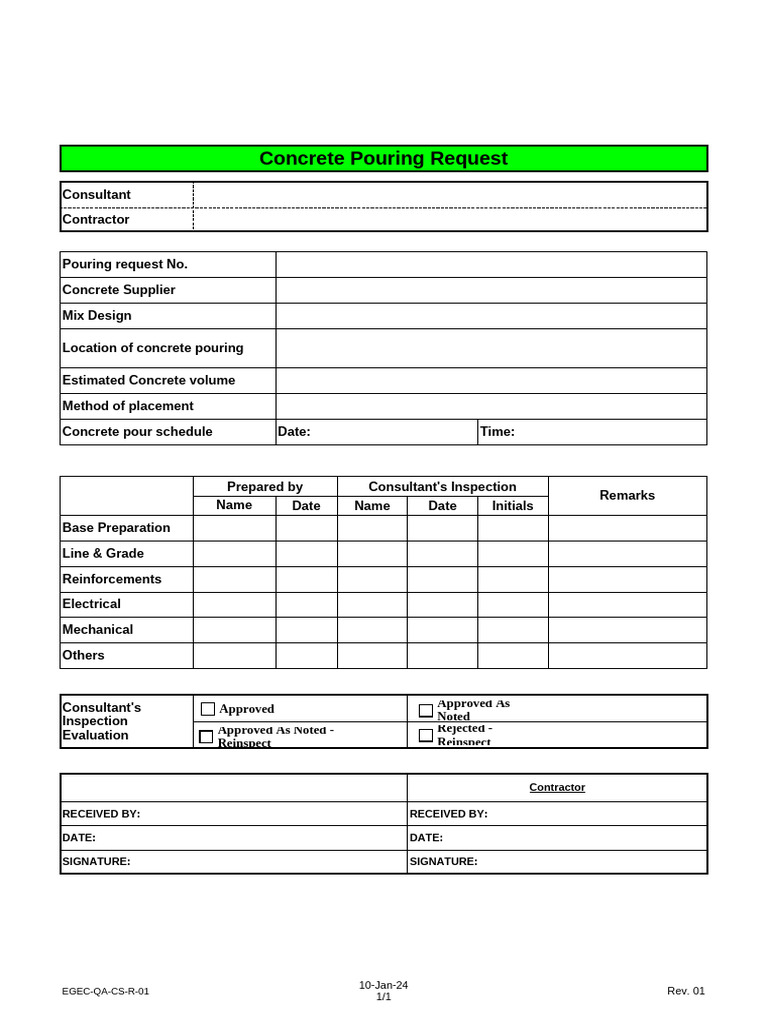 Concrete Pouring Request. | PDF