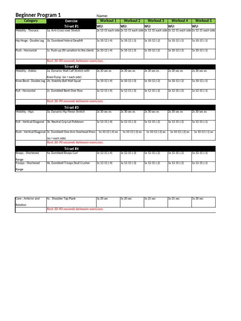PPDM Beginner Program 1 PRINT FINAL | PDF | Weight Training ...