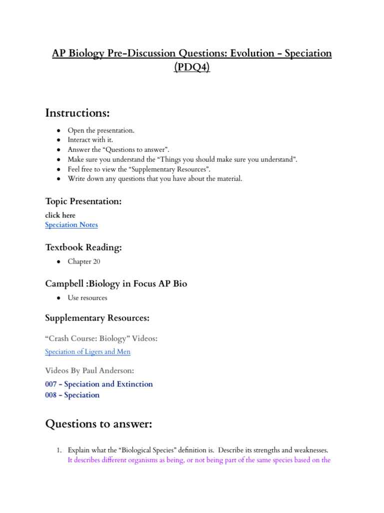 PDQ4 Evolution 4_ Speciation PDQ | PDF | Hybrid (Biology) | Species