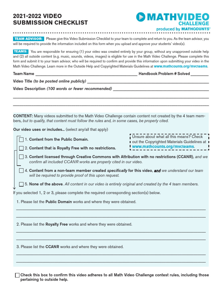 2122 MVC Video Submission Checklist | PDF | Public Domain | Creative ...