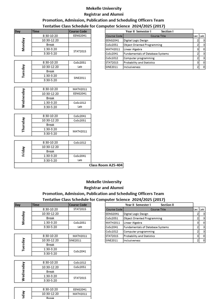 Computer Science Class Schedule First Sem | PDF | Mathematics