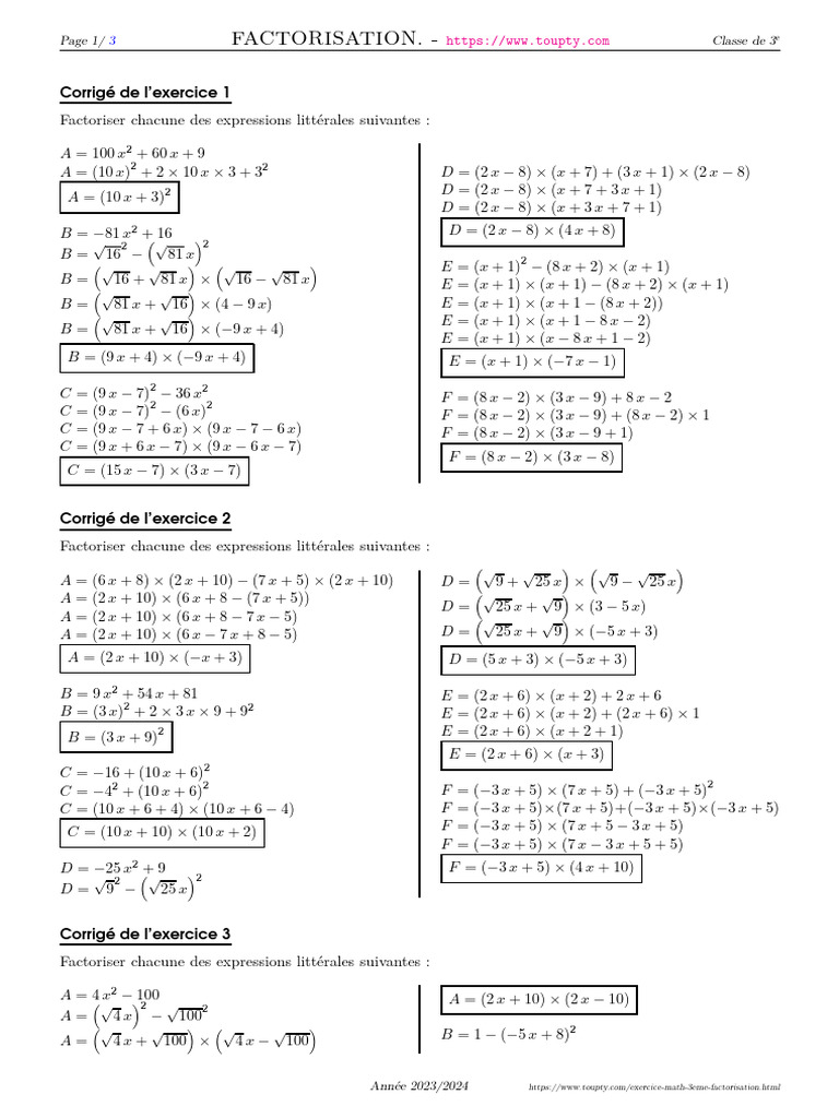 Factorisation Exercises Solutions | PDF