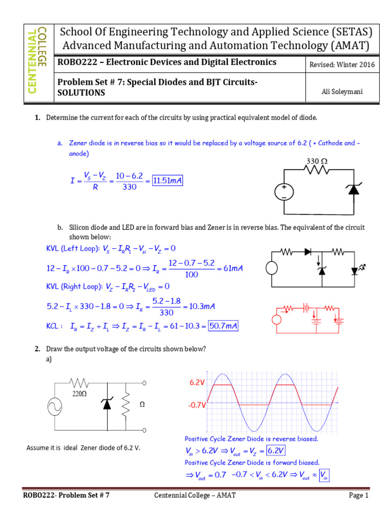 ROBO222-Problem Set # 7-Special Diodes and BJT Circuits-Solutions | PDF | Bipolar Junction ...