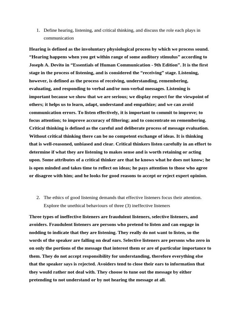 Assignment - Listening Feedback and Critical Thinking | PDF ...
