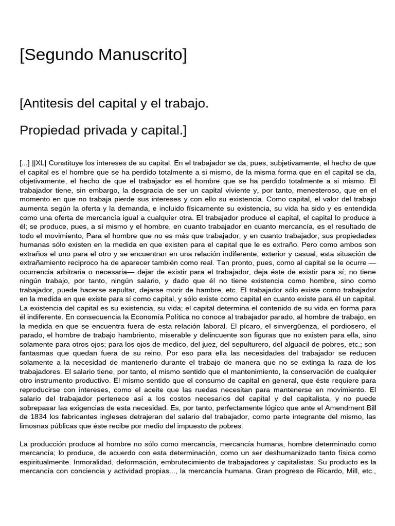 Manuscritos Karl Marx 2 | PDF | Capital (economía) | Capitalismo