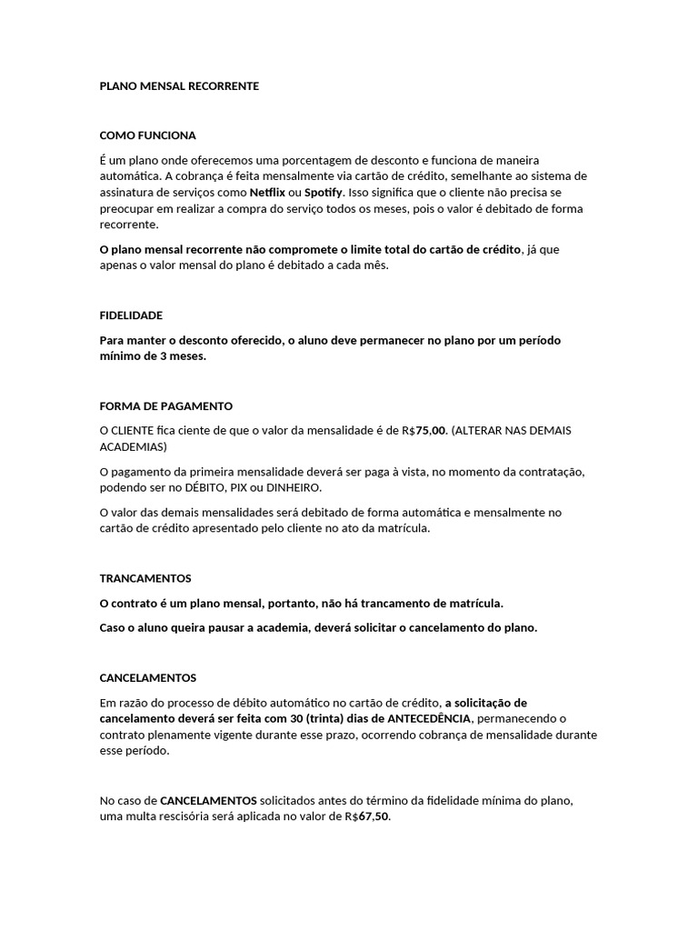 Plano Mensal Recorrente: Como Funciona | PDF