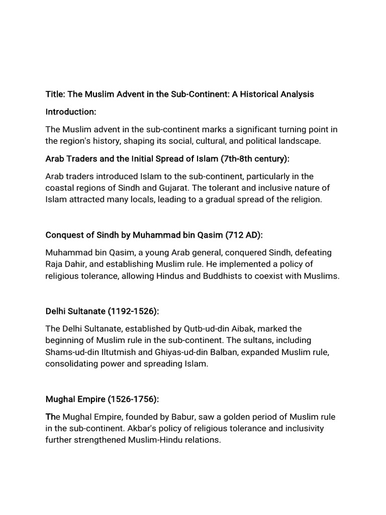 Muslim Influence in Sub-Continent History | PDF