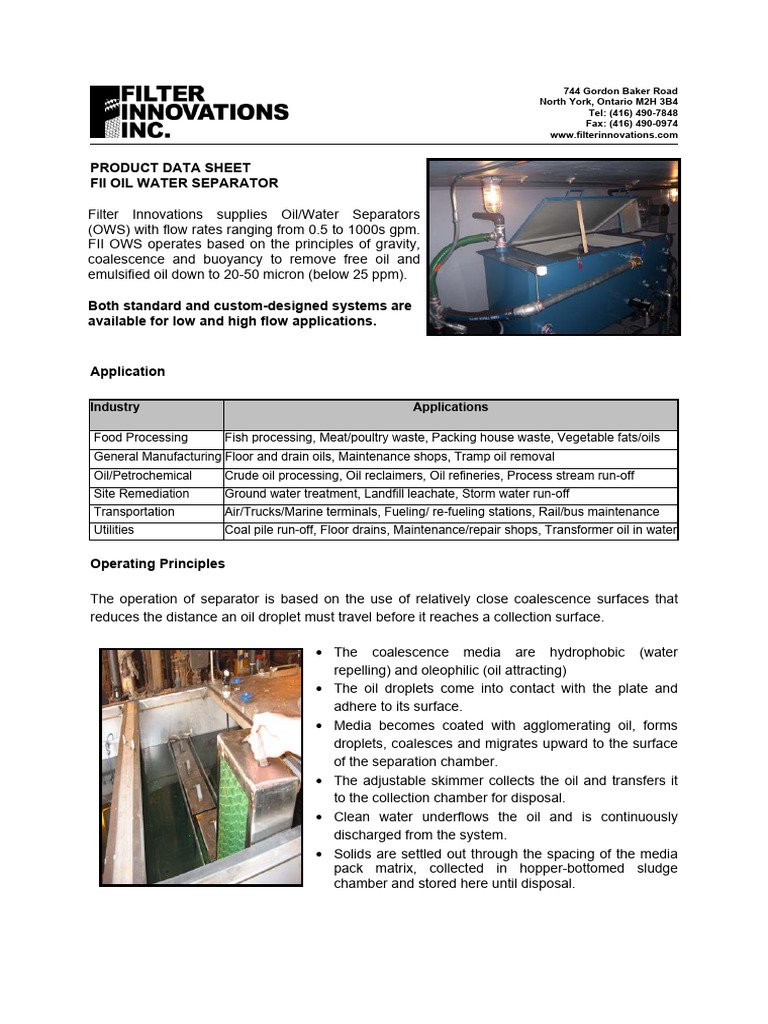 2 1technicalspecificationsheets Modelfii Ows Csbrochure Pdf191kb | PDF | Oil | Water