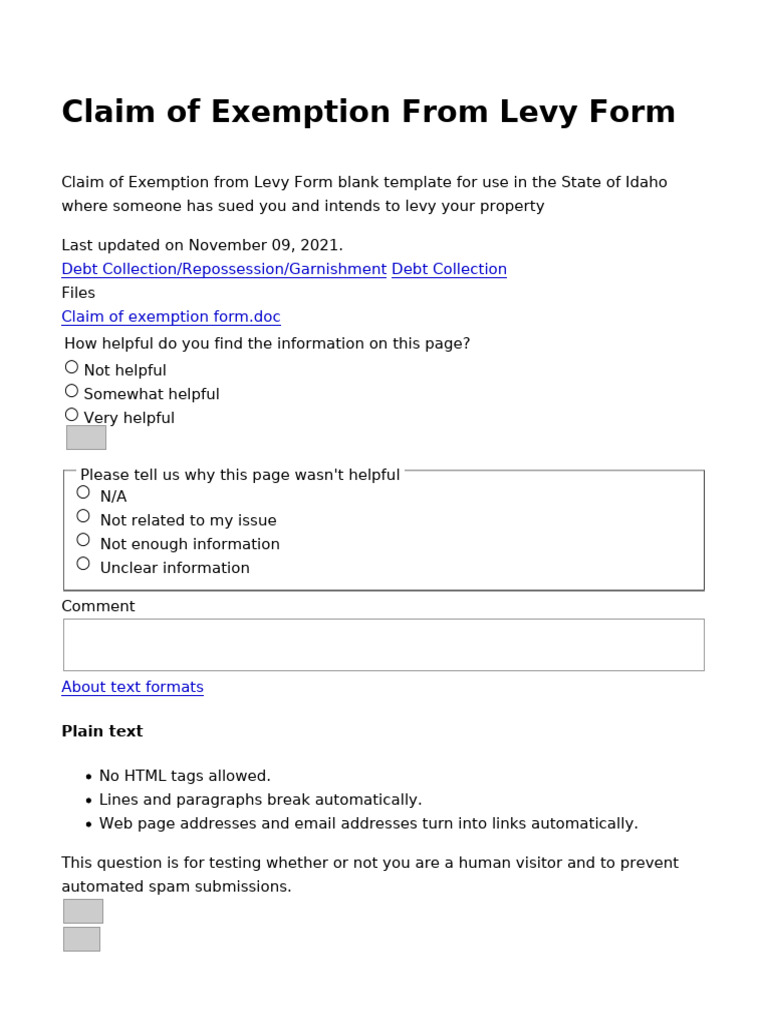 Claim of Exemption From Levy Form | PDF