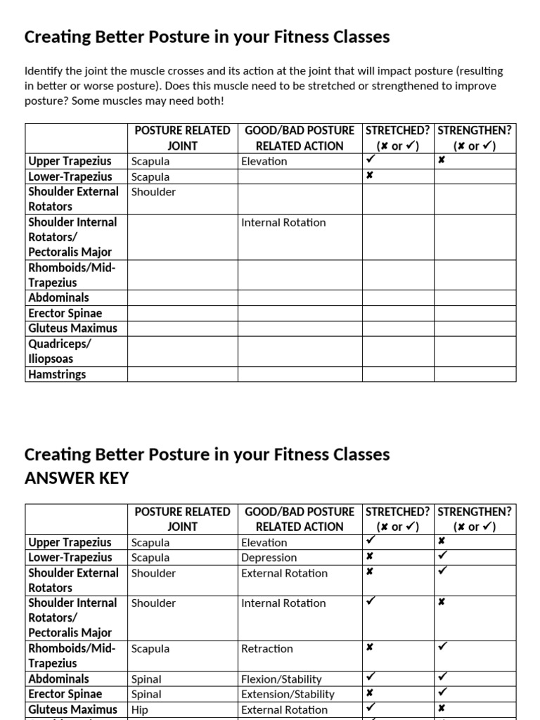 2020 GFL Creating Better Posture in Your Fitness Classes KEY | PDF