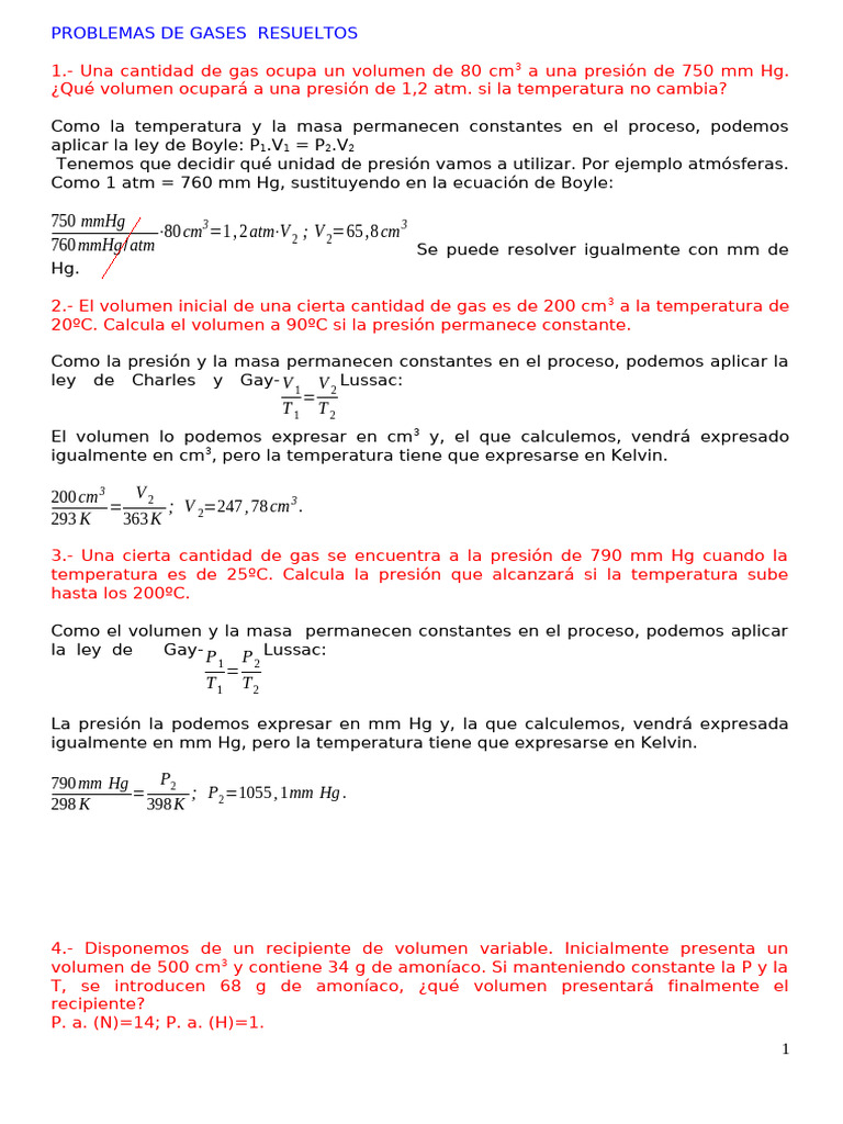 Problemas Resueltos de Gases Ideales | PDF | Gases | Mole (Unidad)