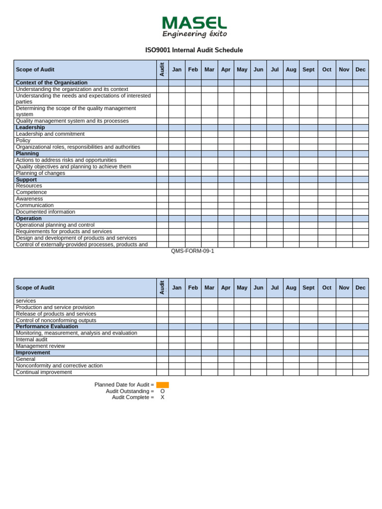 QMS FORM 09 1 Internal Audit Schedule | PDF