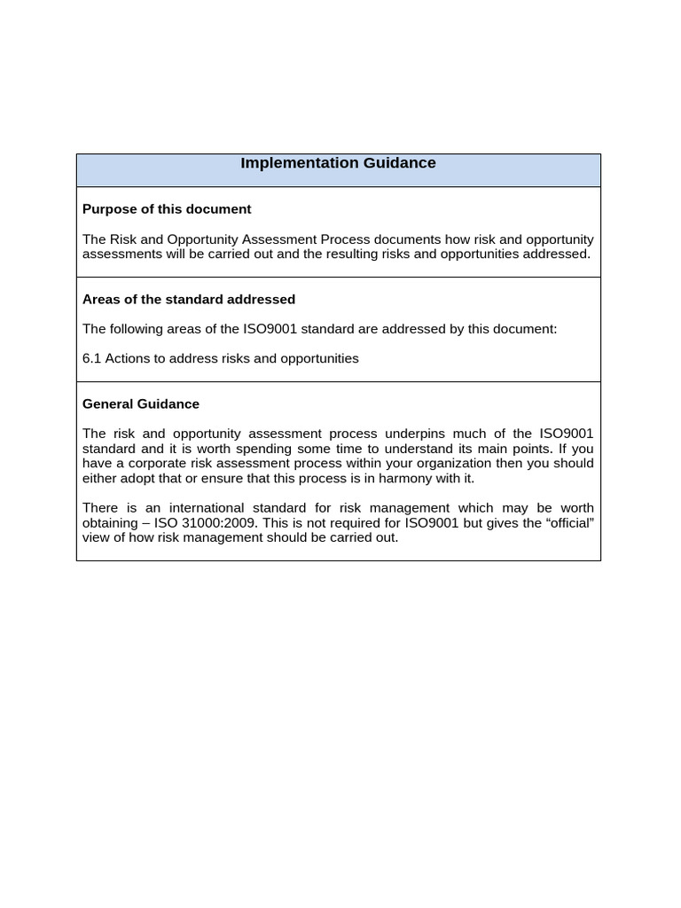 QMS-DOC-06-2 Risk and Opportunity Assessment Process | PDF | Risk | Iso ...