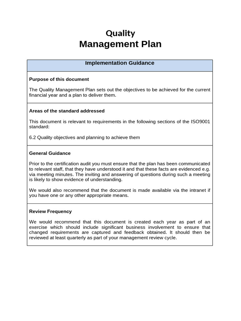 QMS DOC 06 1 Quality Management Plan | PDF | Quality Management System ...