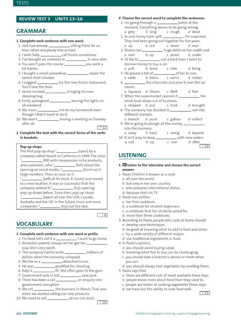 Grammar and Vocabulary Review Test | PDF | Genius | Thought