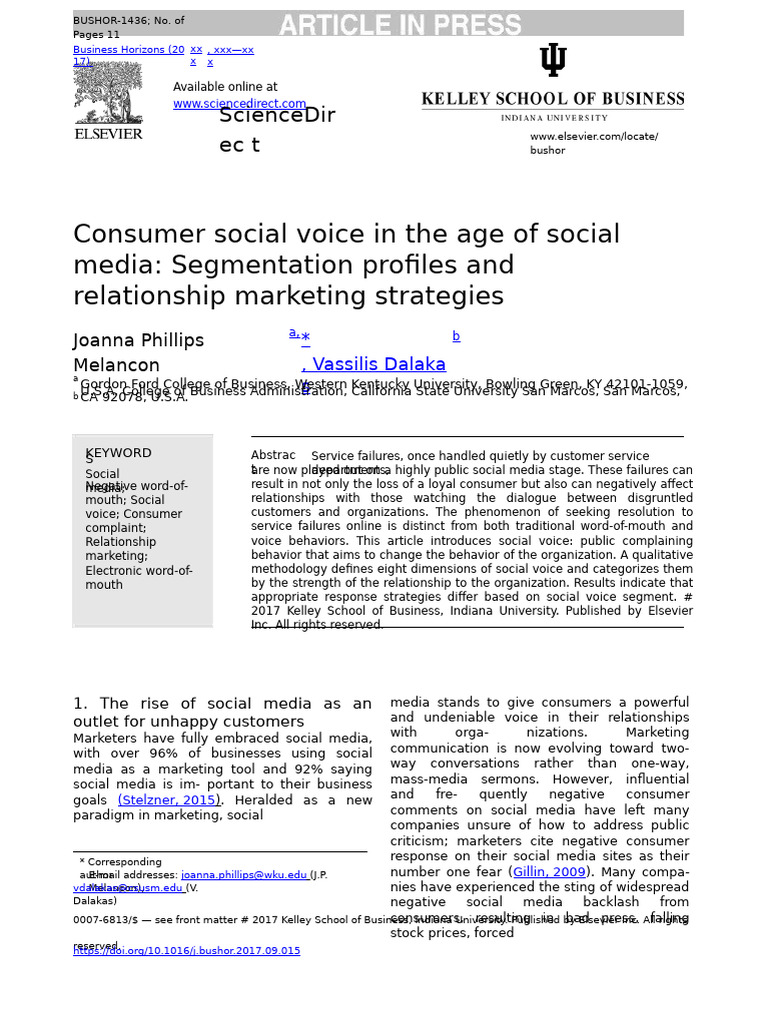 Consumer Social Voice in the Age of Social Media Segmentation.pdf | PDF ...