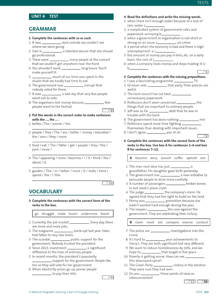 Upper Intermediate - Unit 4 Test | PDF | Economies