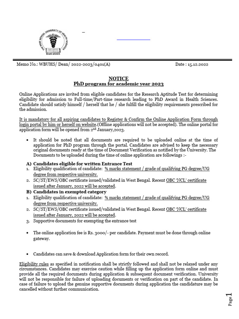 General Instructions For PHD Admission 2023 1 | PDF | Academic Degree | Doctor Of Philosophy