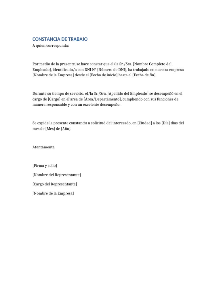 Modelo Constancia Trabajo Peru Word | PDF