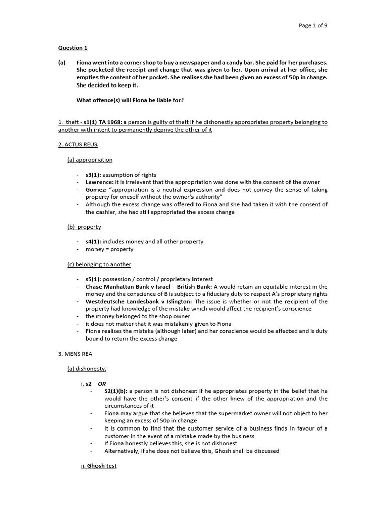 Legal Analysis of Theft and Burglary Offenses | PDF | Dishonesty | Theft