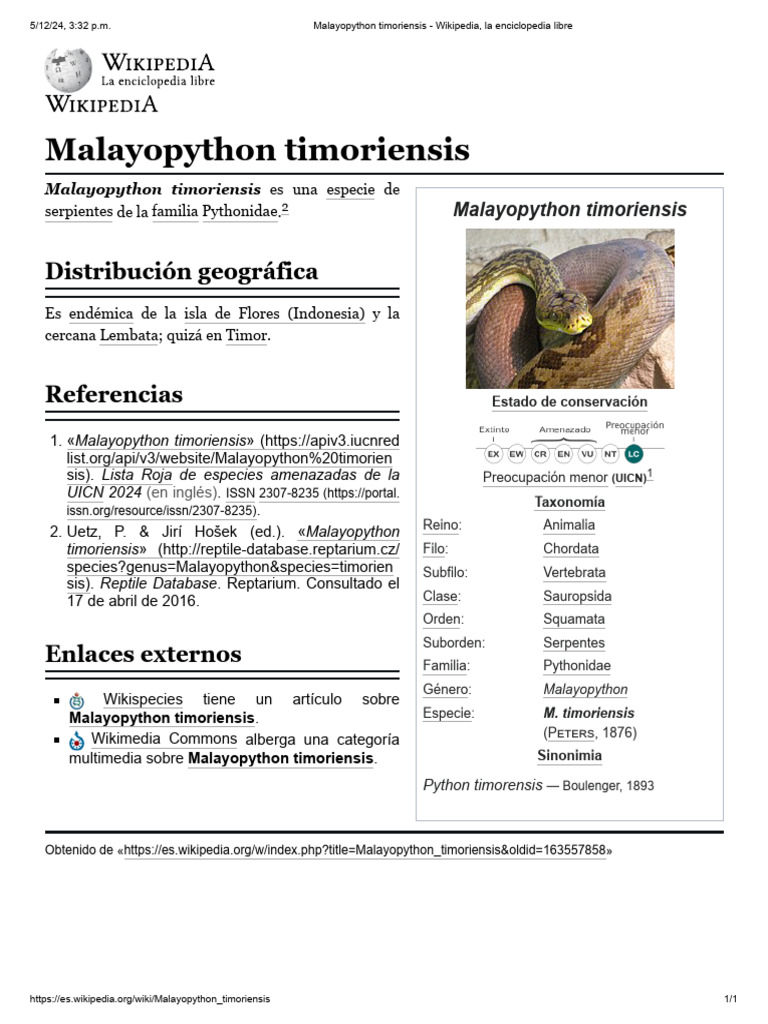 Malayopython Timoriensis - Wikipedia, La Enciclopedia Libre | PDF ...