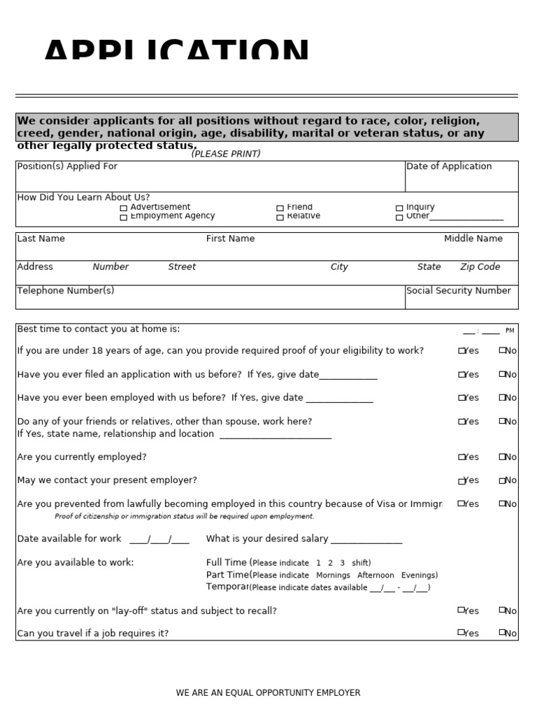 Application For Employment | PDF | Employment | Salary