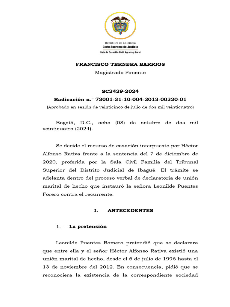 Casación sobre unión marital de hecho | PDF | Propiedad de la comunidad | Divorcio