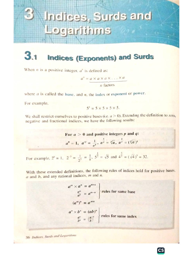 Indices Surds and Logs | PDF