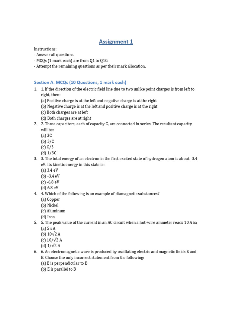 Physics Assignment XII 1 | PDF | Electromagnetic Radiation | Waves