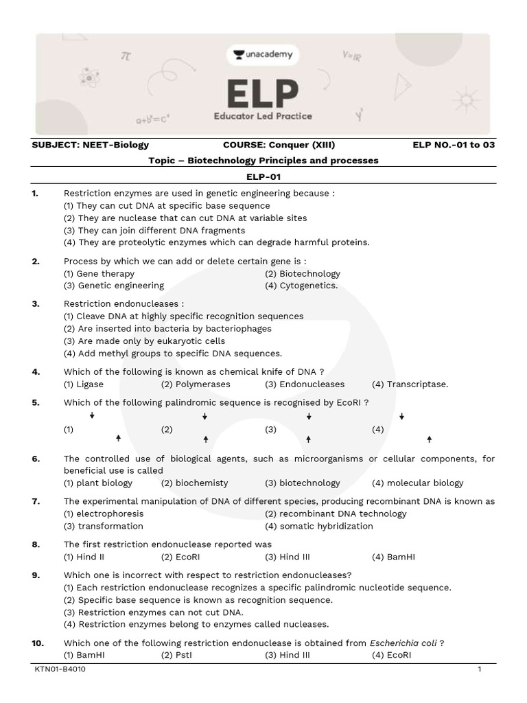 BIOTECHNOLOGY PRINCIPLE & PROCESS | PDF | Restriction Enzyme | Plasmid