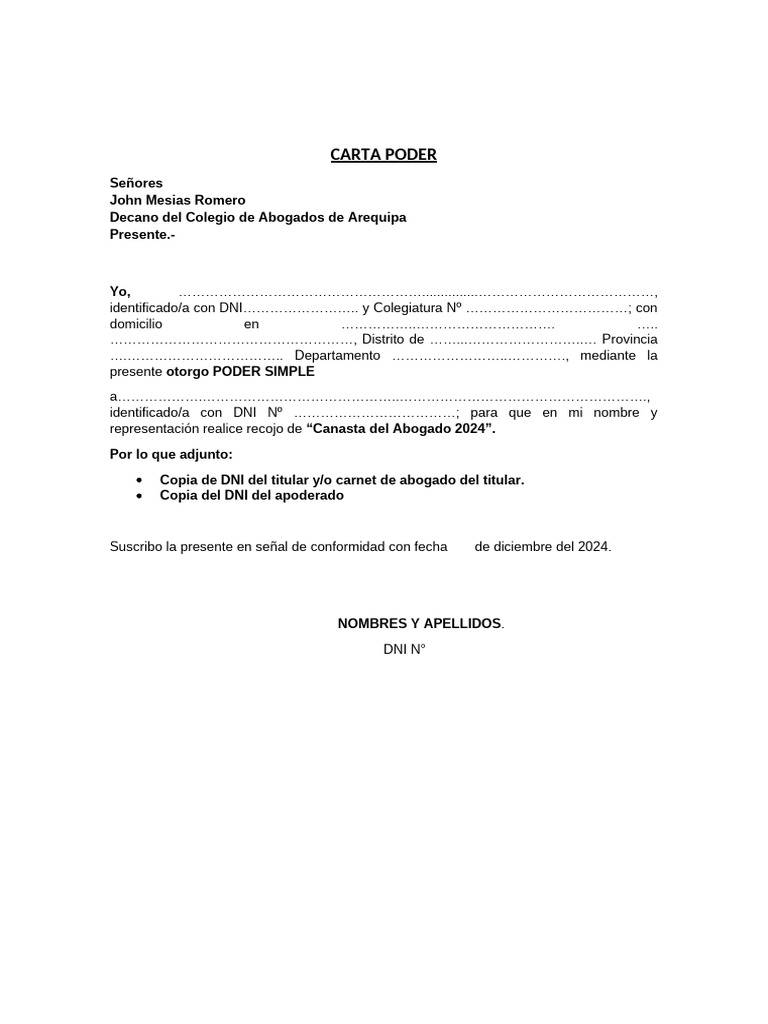 Modelo Carta Poder (1) | PDF