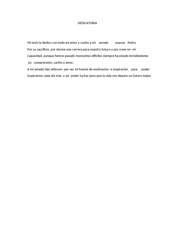 Dedicatoria de Tesis Emocional y Agradecida | PDF