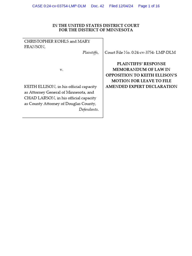 KohlsMN.42.Plaintiffs Opp To Motion To File Amended Decl | PDF ...