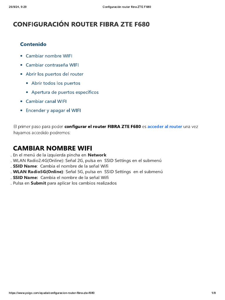 Configuración Router Fibra ZTE F680 | PDF