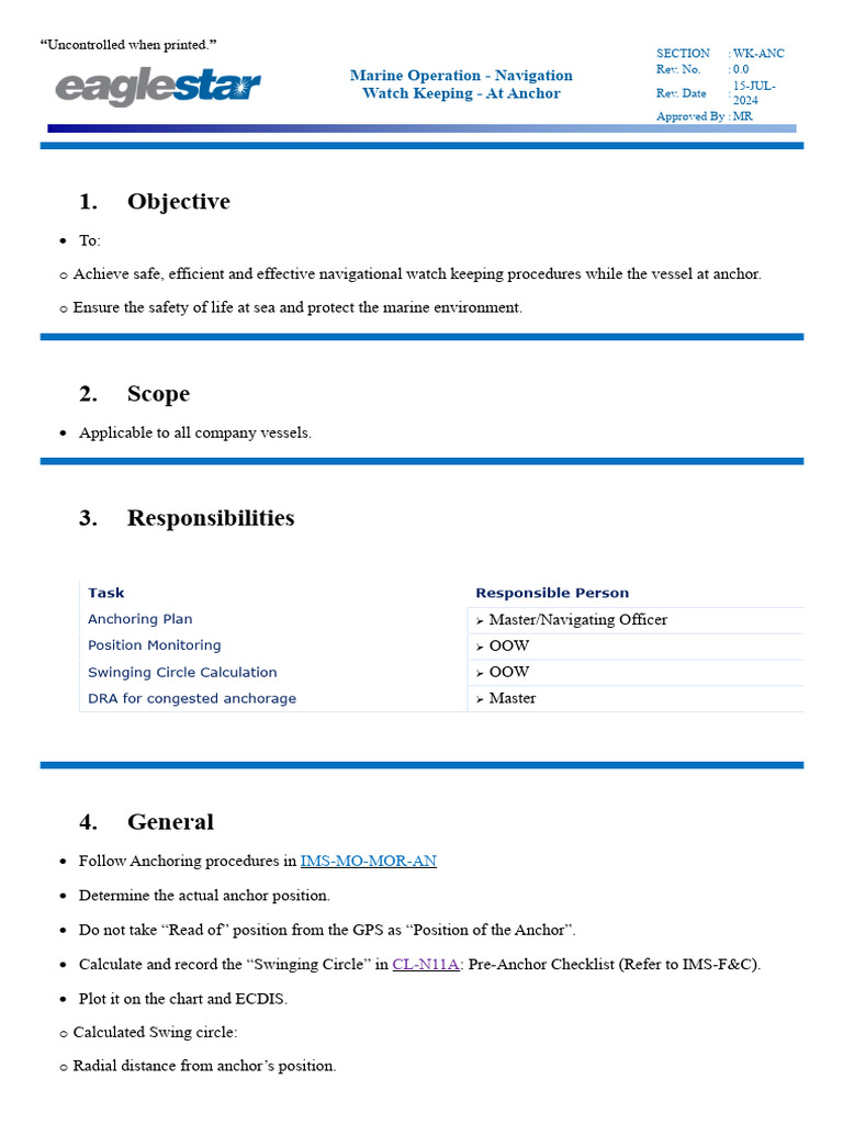 WATCHKEEPING AT ANCHOR | PDF | Navigation | Anchor