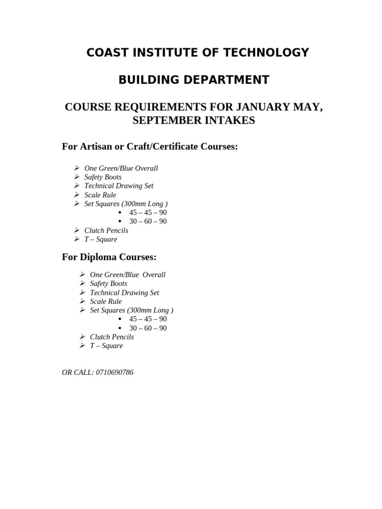 Course Requirements for Building Dept. | PDF