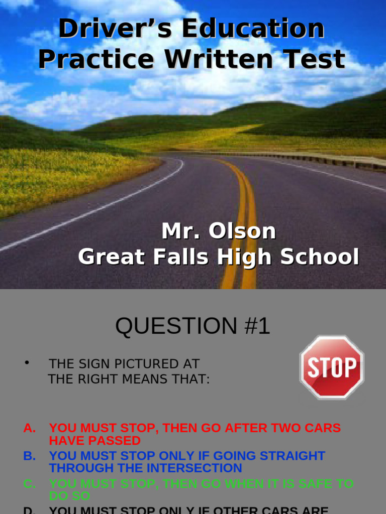 Driver's Ed Practice Test Overview | PDF | Traffic | Intersection (Road)
