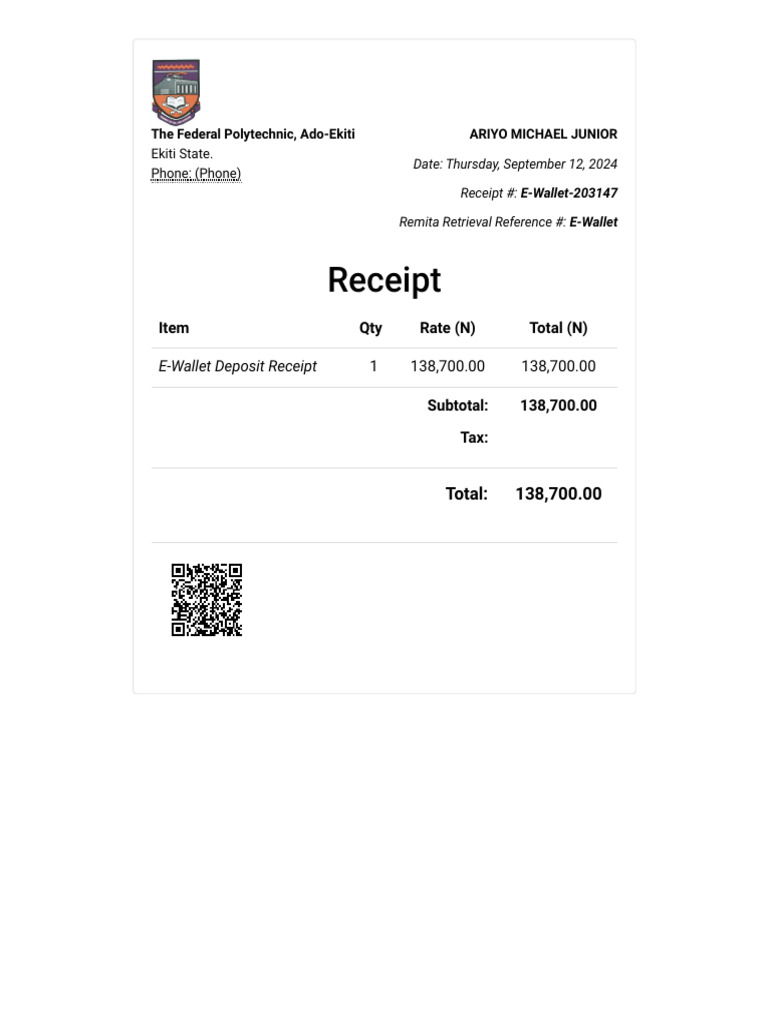 Ariyo Michael Sch Fee | PDF