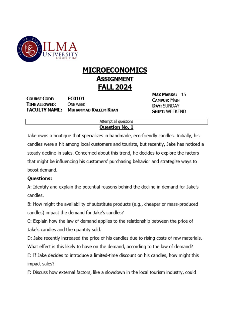 ECO 101 - Assignment (1) | PDF | Elasticity (Economics) | Demand