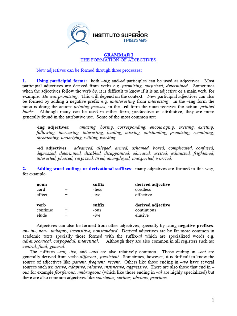 Formation of Adjectives | PDF | Adjective | Noun