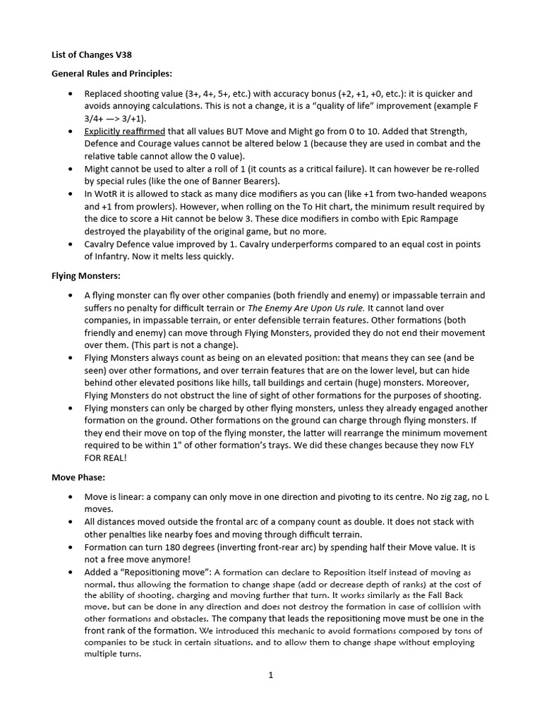WotR V38 Rule Changes Overview | PDF | Infantry | Duel