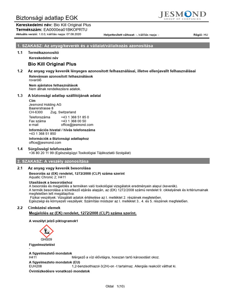 Bio Kill Original Plus Adatlap | PDF