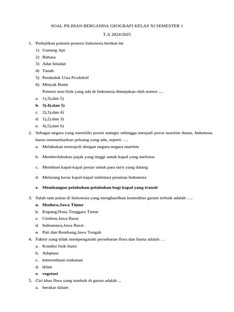 Soal Uas Geografi Kelas Xi | PDF