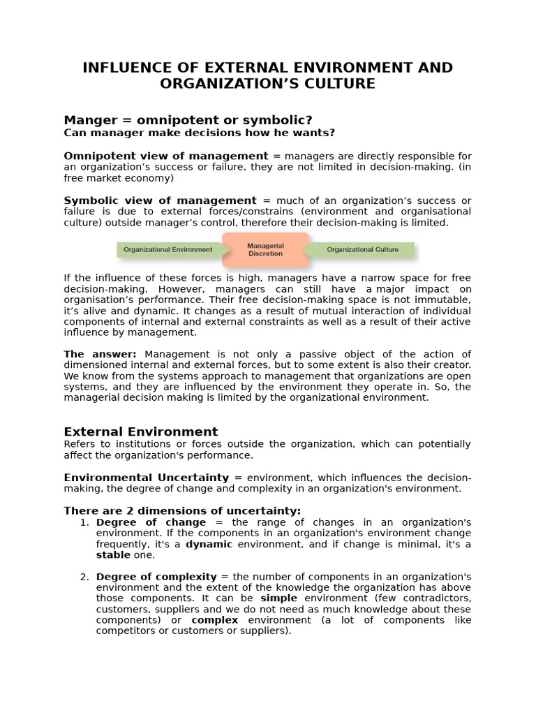 Influence of External Environment and Organization | PDF ...