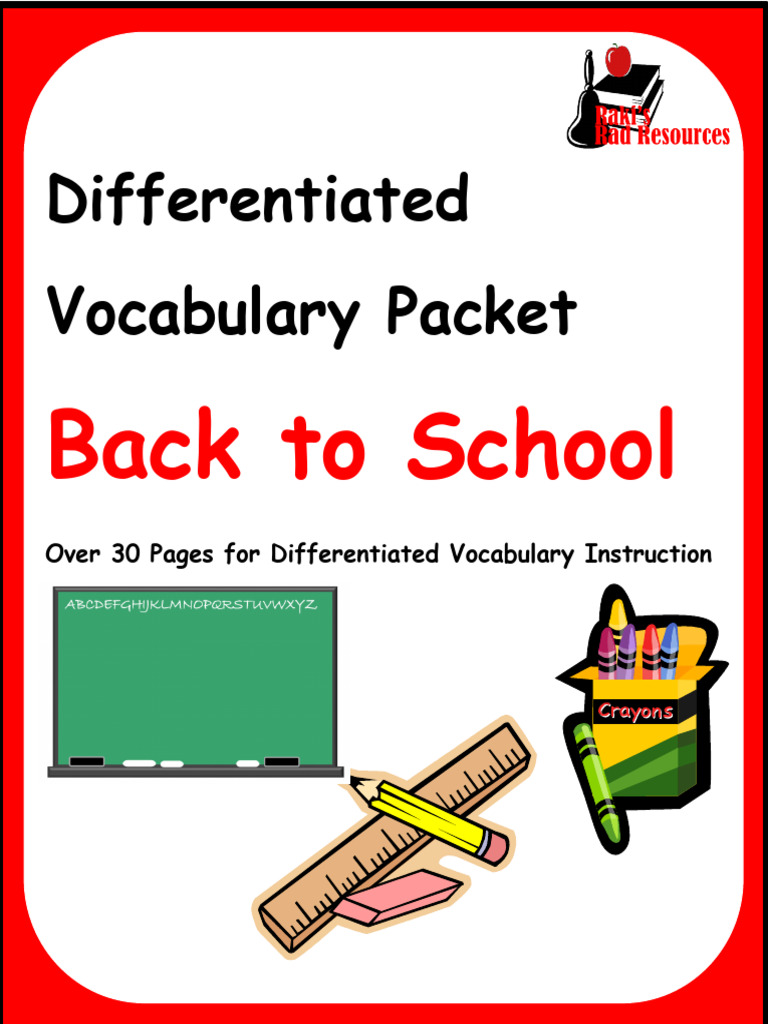 Differentiated Vocabulary Packet: Back To School | PDF