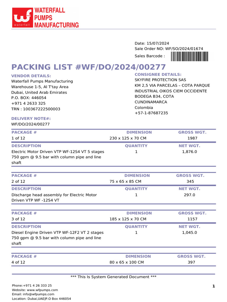 Packing List - WF - DO - 2024 - 00277 ESBO1 | PDF | Gas Technologies ...