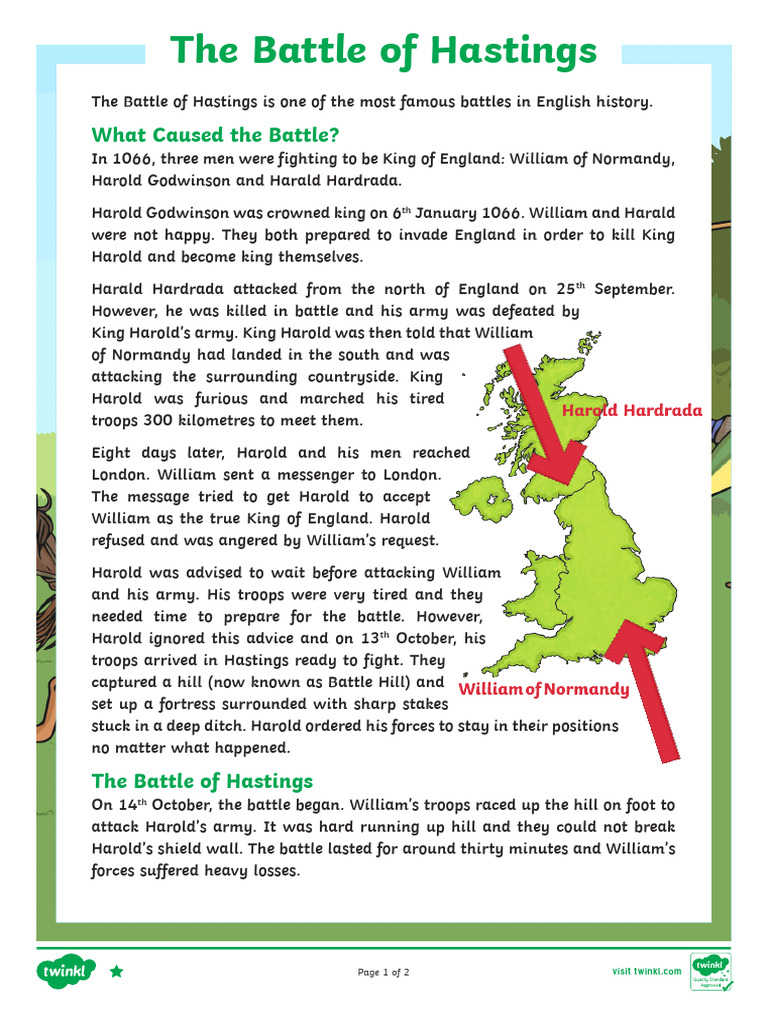 Thematic t2 e 5196 lks2 The Battle of Hastings Differentiated Reading ...