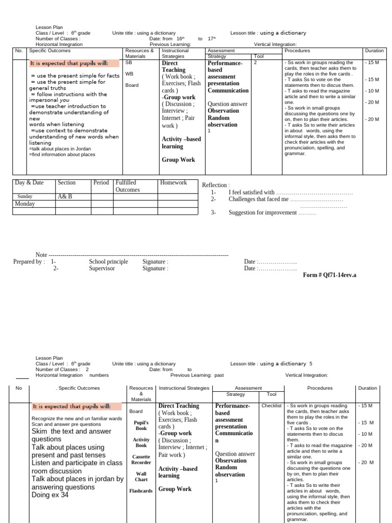 6th Grade English Lesson Plan: Dictionary Use | PDF | Lesson Plan ...