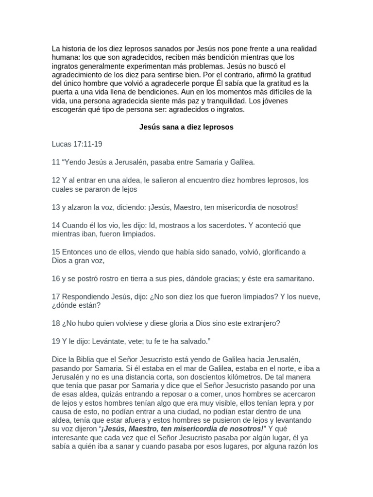 Gratitud y Fe: Lección de los Leprosos | PDF | Jesús | Pecado