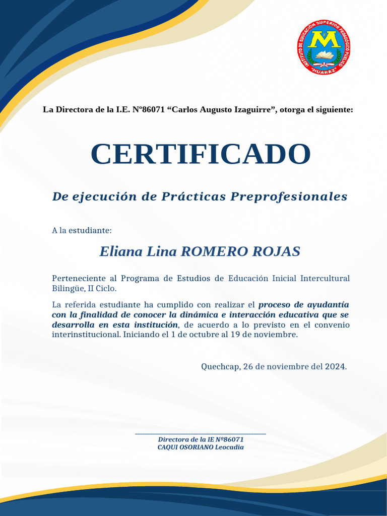 Certificado Prácticas Preprofesionales I Ciclo | PDF
